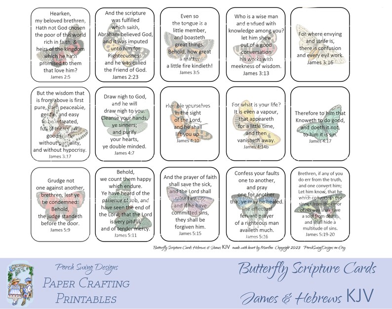 Butterfly Scripture Cards James & Hebrews KJV - Bible Study Helps ...