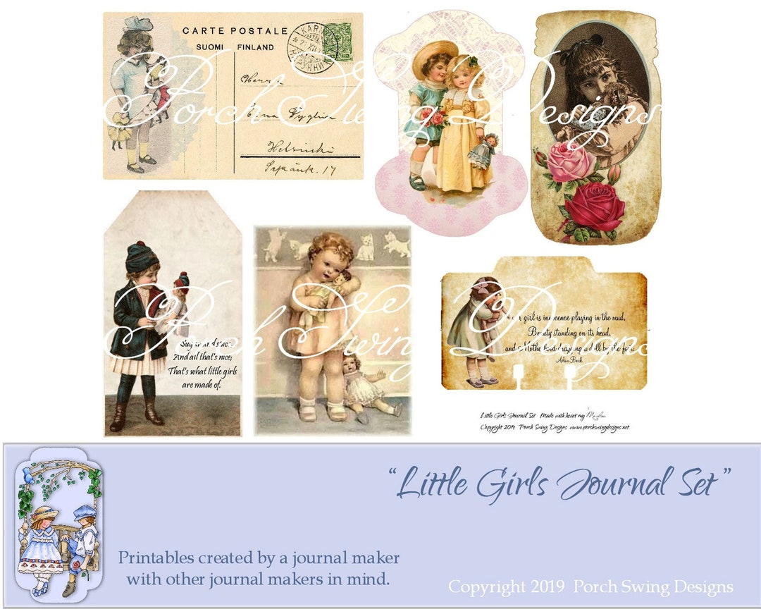 Little Girls Journal Set - Ephemera, Tags, Journal Cards, Little Girls ...