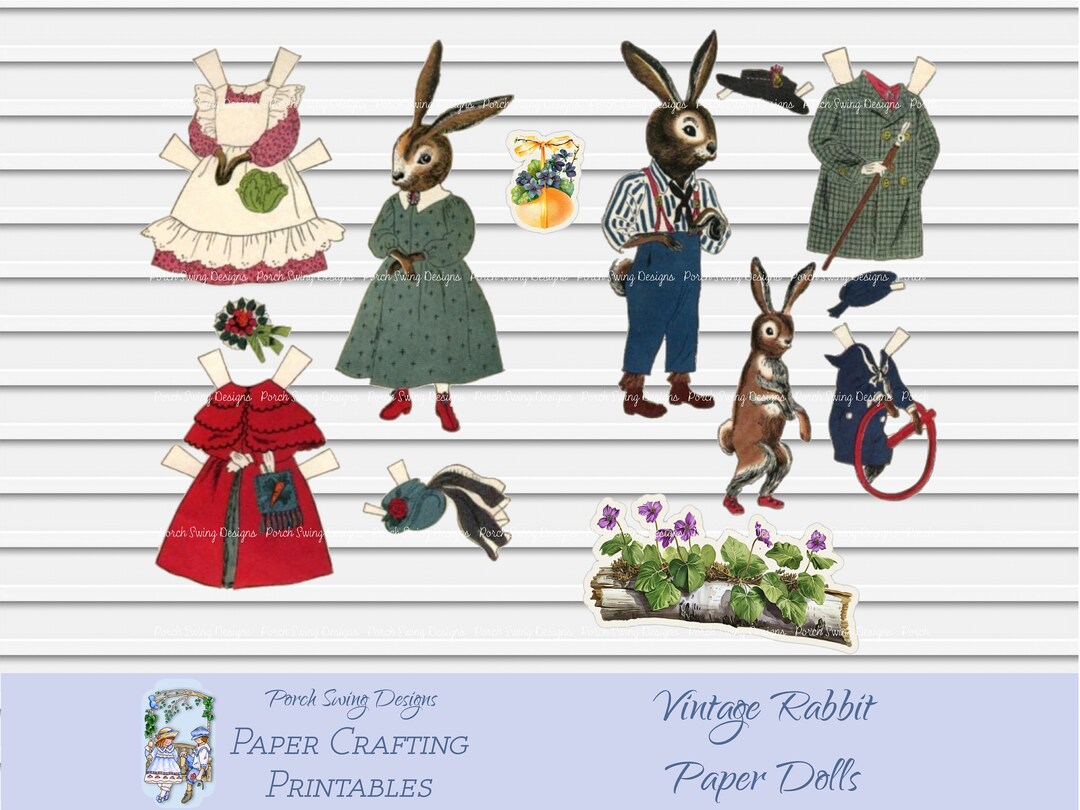 Vintage Rabbit Paper Dolls With Accessories (digital Kit) - Etsy