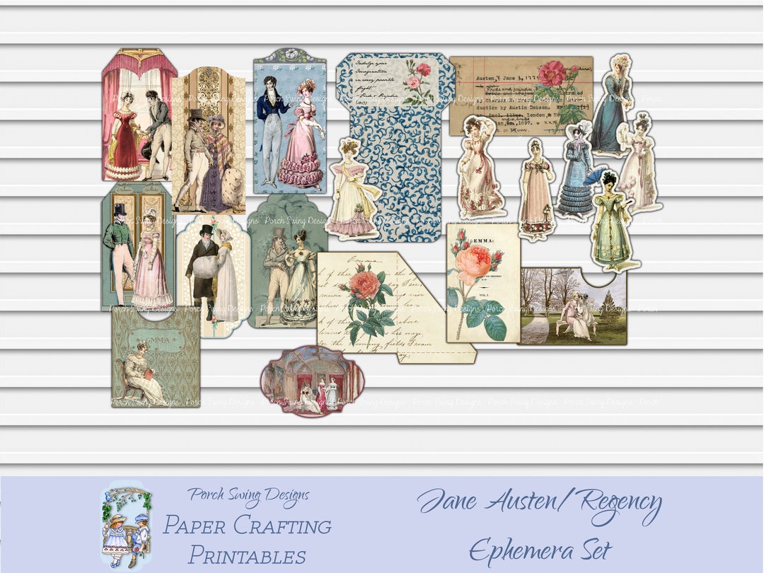 Jane Austen/regency Ephemera Set - Austen Tags, Pockets, Jane Austen ...