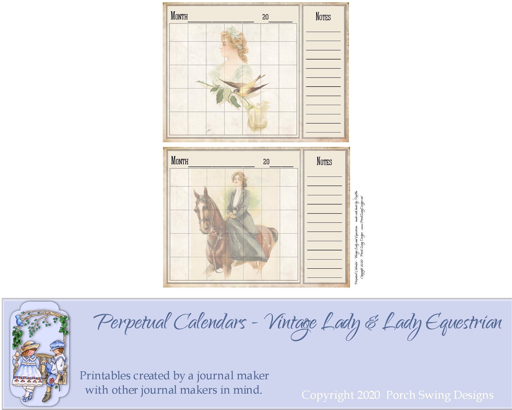 Vintage Lady & Equestrian Calendars: Junk Journal Ephemera (digital ...