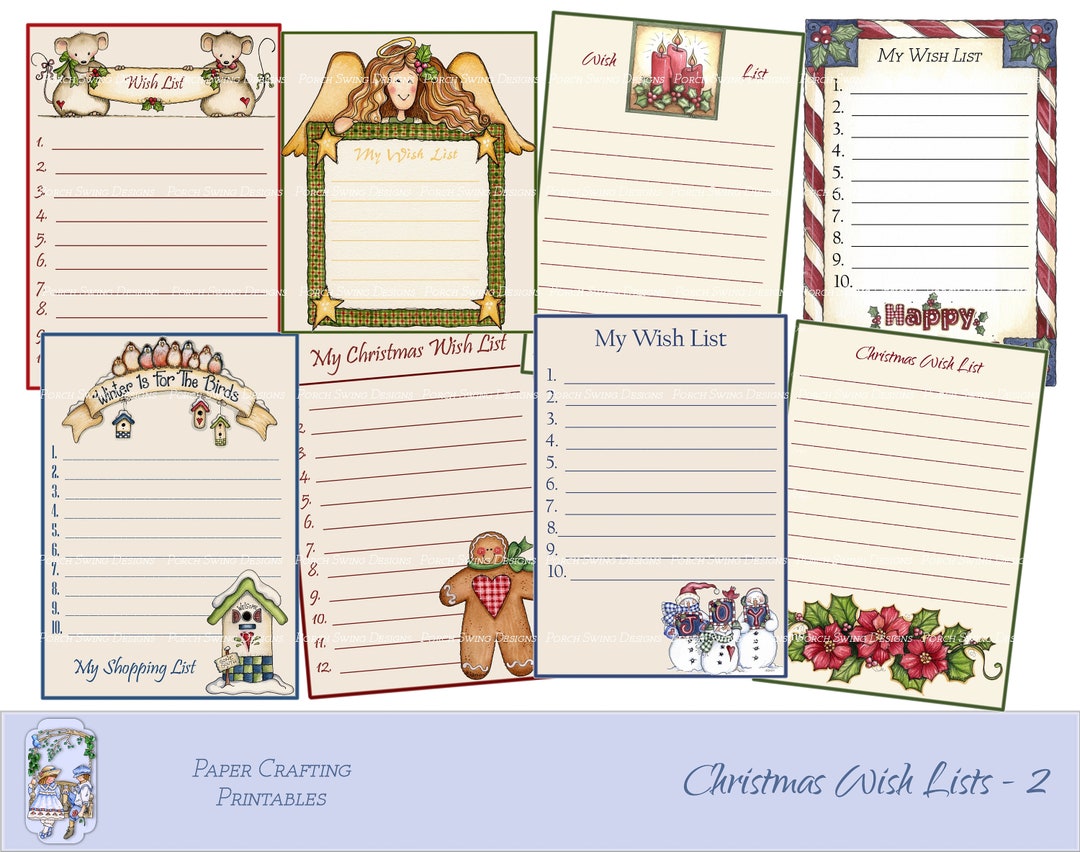 Christmas Wish Lists Set 2 - Shopping Lists, Wish Lists, Christmas Wish ...