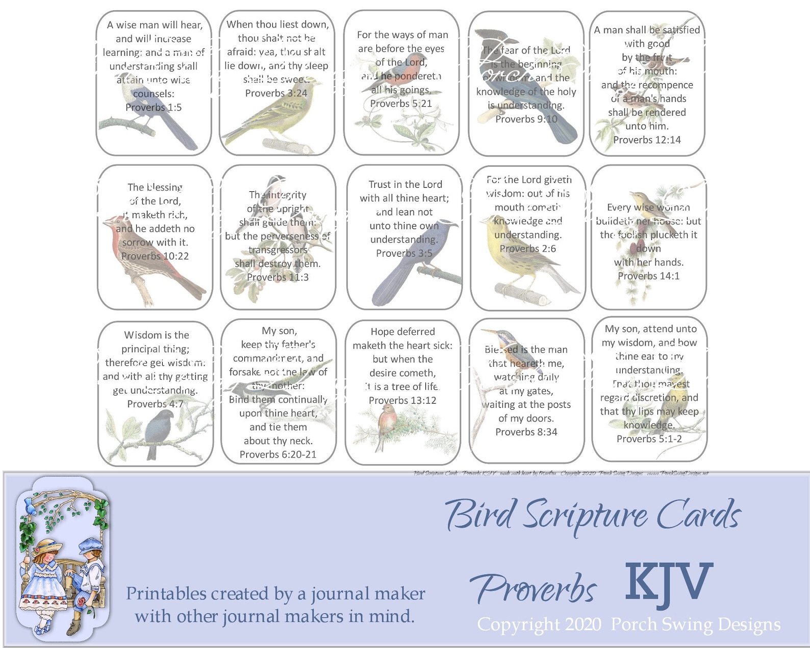 Bird Scripture Cards Proverbs KJV: Bible Verse Ephemera (digital ...