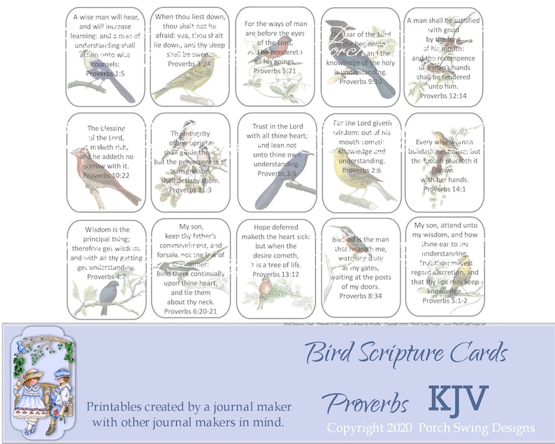 Bird Scripture Cards Proverbs KJV: Bible Verse Ephemera (digital ...