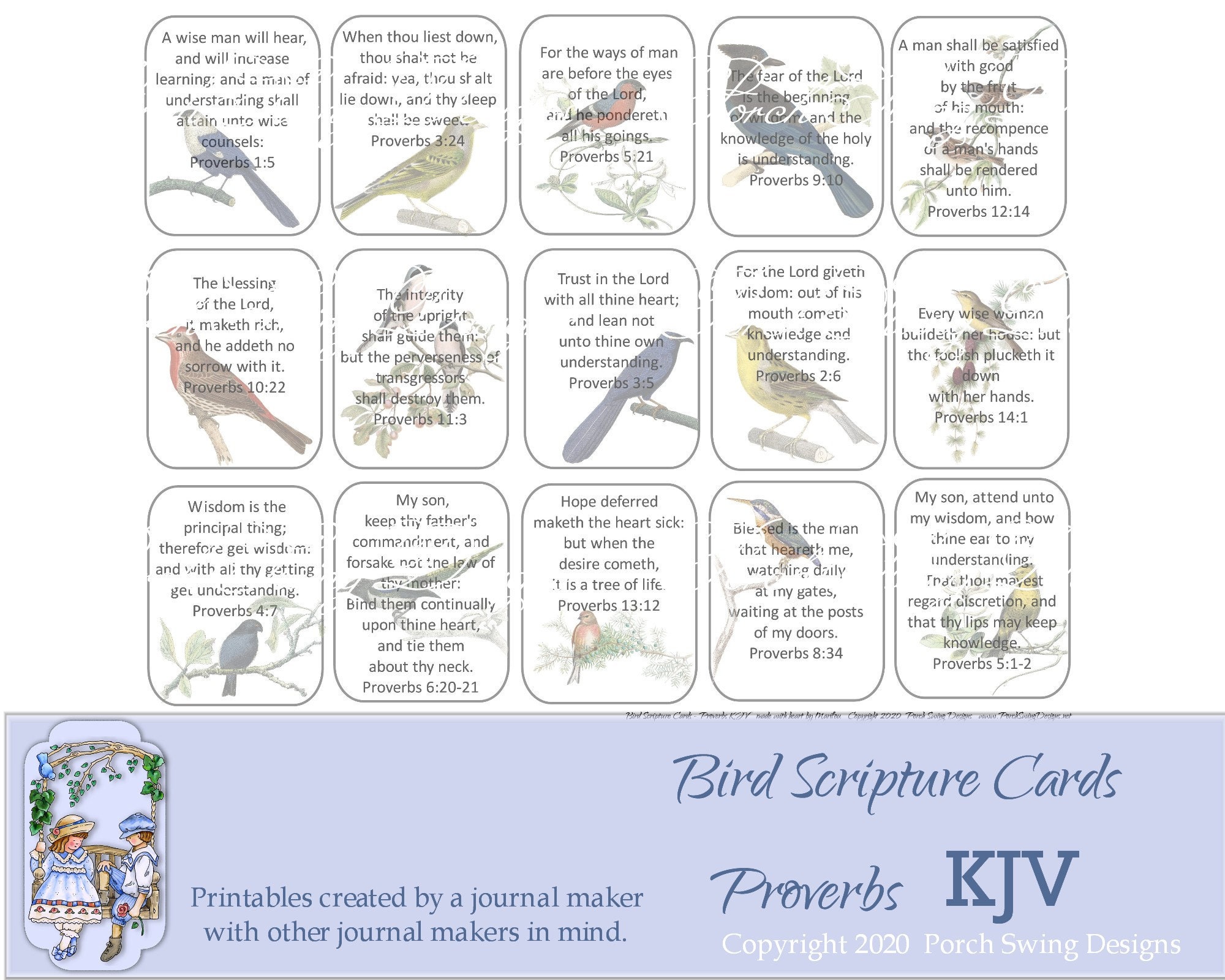 Bird Scripture Cards Proverbs KJV: Bible Verse Ephemera (digital ...