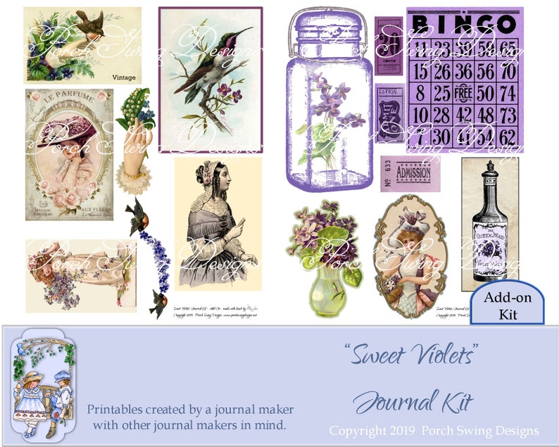 Sweet Violets Journal Kit Add-on: Vintage Printable Ephemera (digital ...