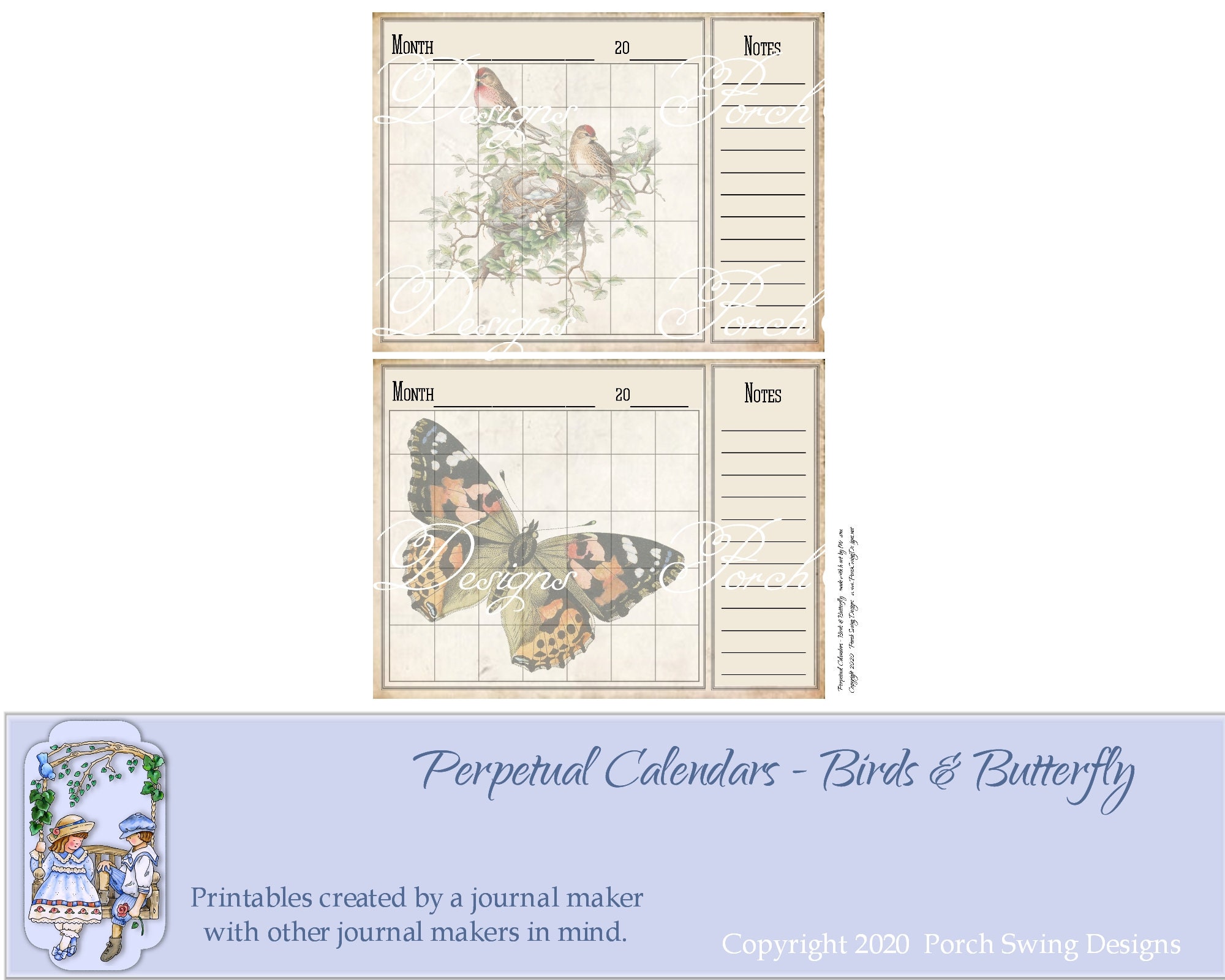 Birds & Butterfly Calendars - Printable Calendars, Journal Ephemera ...