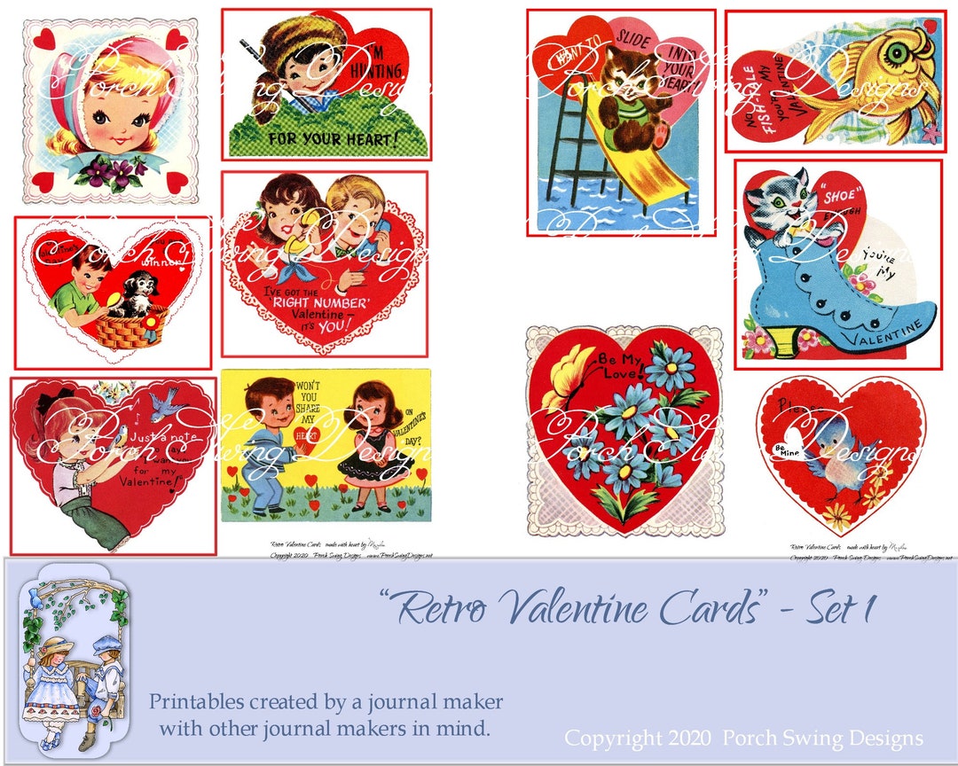 Retro Valentine Cards - Vintage Valentines, Children, Journal Ephemera ...
