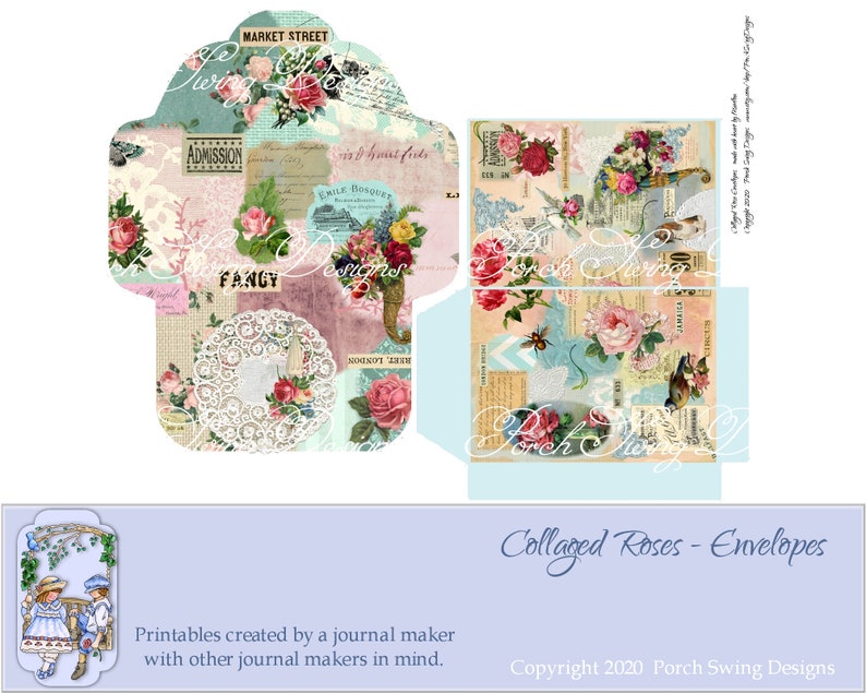 Collaged Roses Envelopes Rose Envelopes, Journal Envelopes, Instant ...