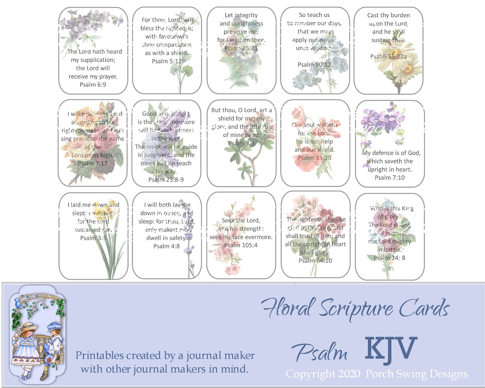 Floral Scripture Cards KJV Psalm Bible Verses Journals Study Helps ...