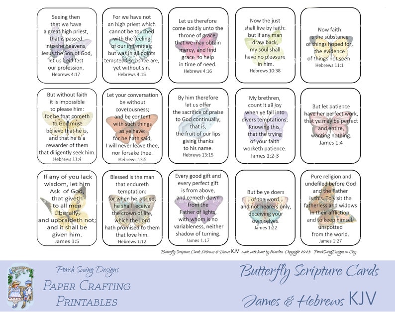 Butterfly Scripture Cards: James & Hebrews KJV (digital Download) - Etsy