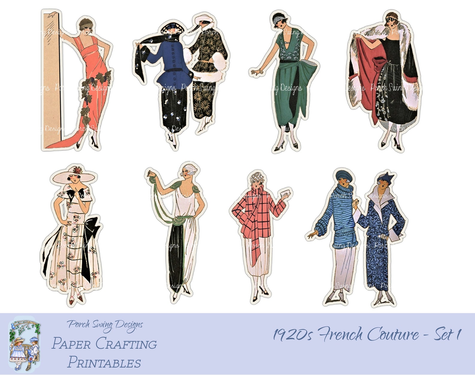 1920 French Couture Set 1 - French Fashion, Fussy Cuts, 1920s Fashion ...