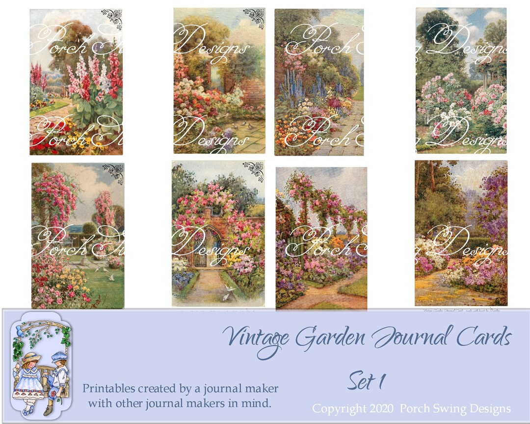 Vintage Garden Journal Cards - Garden Cards, Floral, Ephemera, Flowers ...