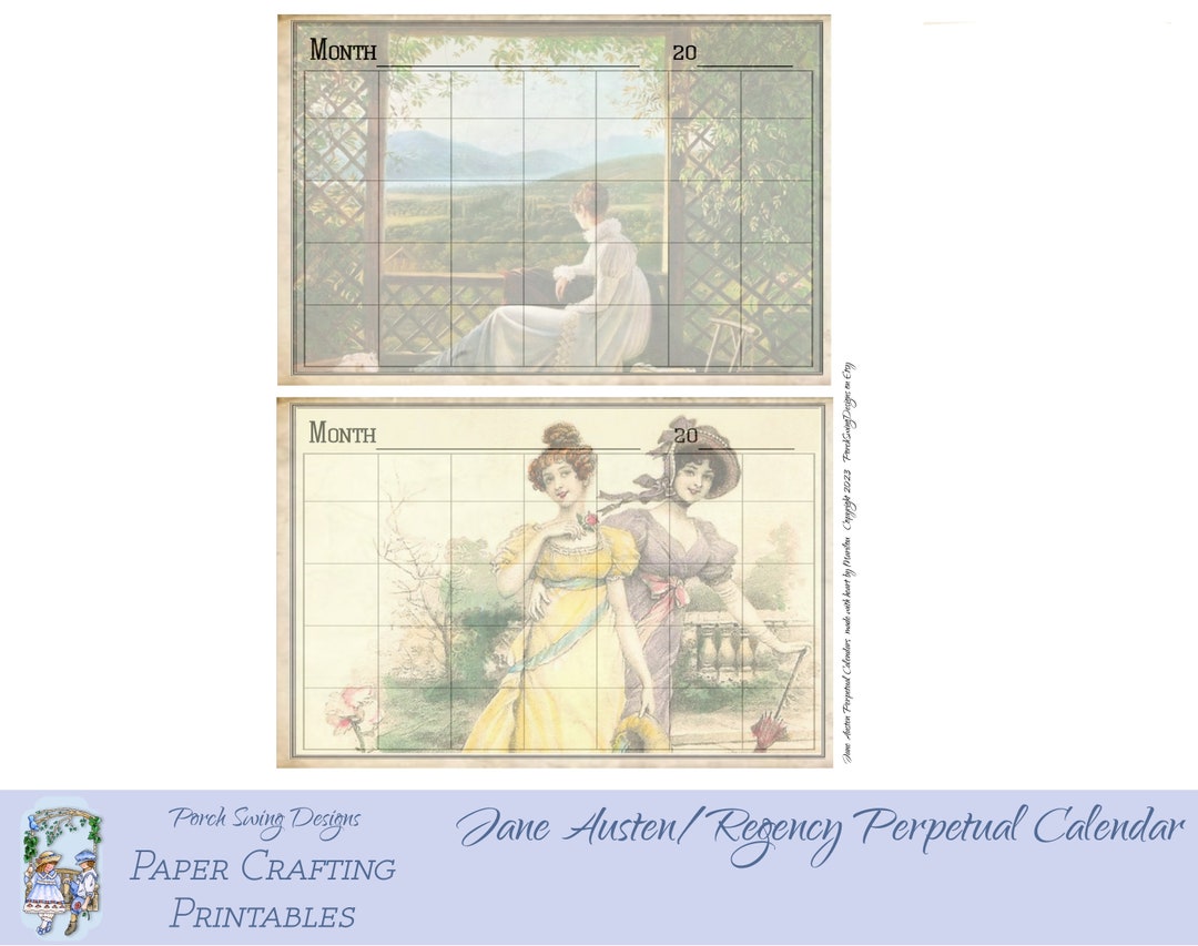 Jane Austen Calendars - Regency Calendars, Journal Ephemera, Printable ...