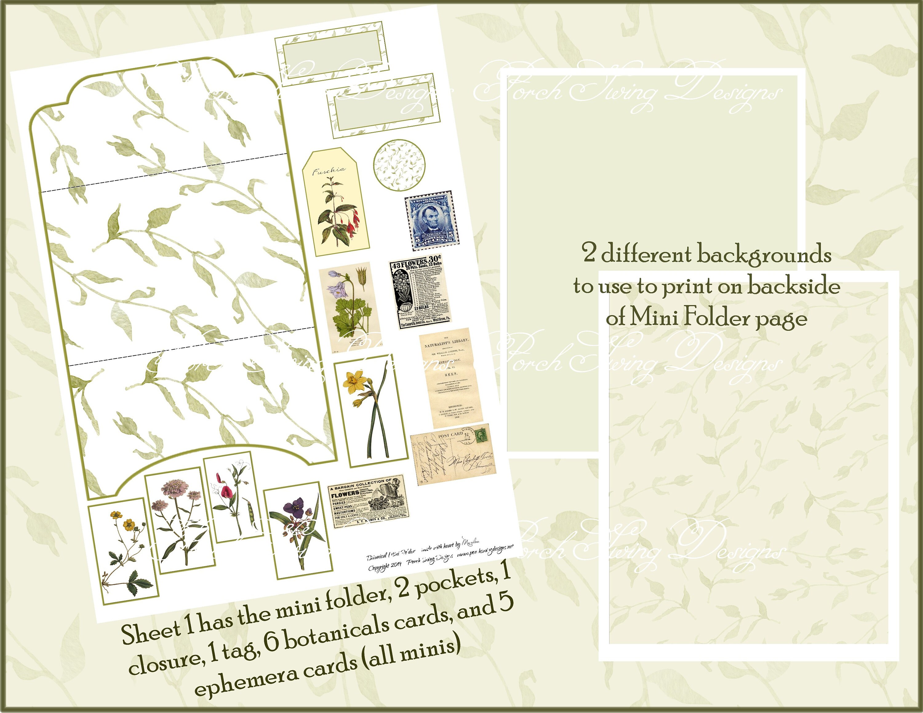 Botanical Mini Folder Printable Mini Folder, Digital Journal Cards ...