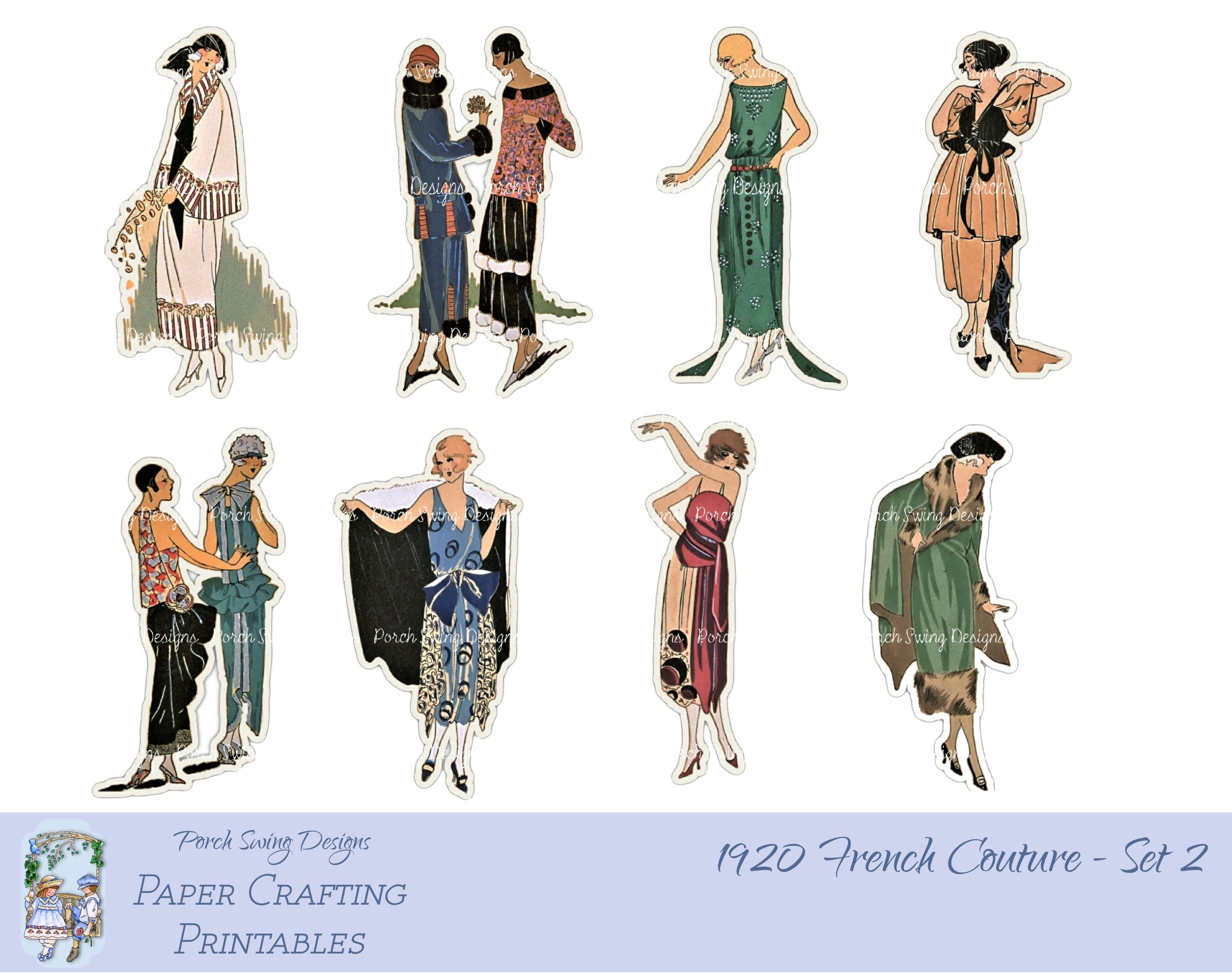 1920 French Couture Set 2 French Fashion, Fussy Cuts, 1920s Fashion ...