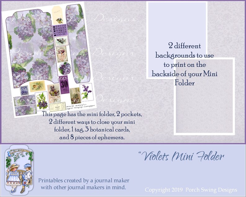 Violets Mini Folder Printable Mini Folder, Digital Journal Cards ...