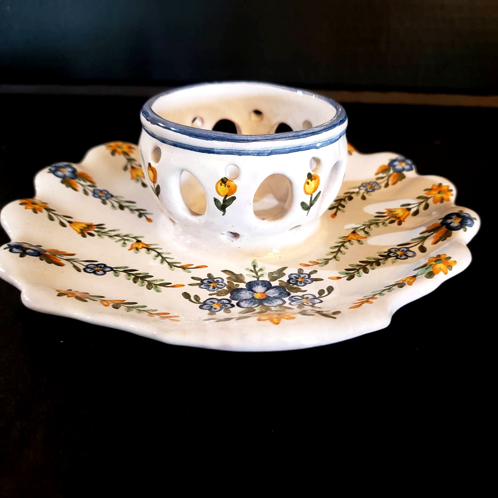 Vintage Spanish Ceramic Alcora mancerina dish | Etsy