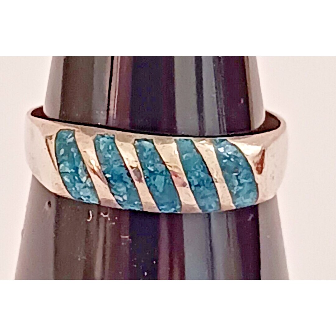 Mexico Taxco Turquoise Crush Inlay Sterling Ring Sz 6 (1427) - Etsy