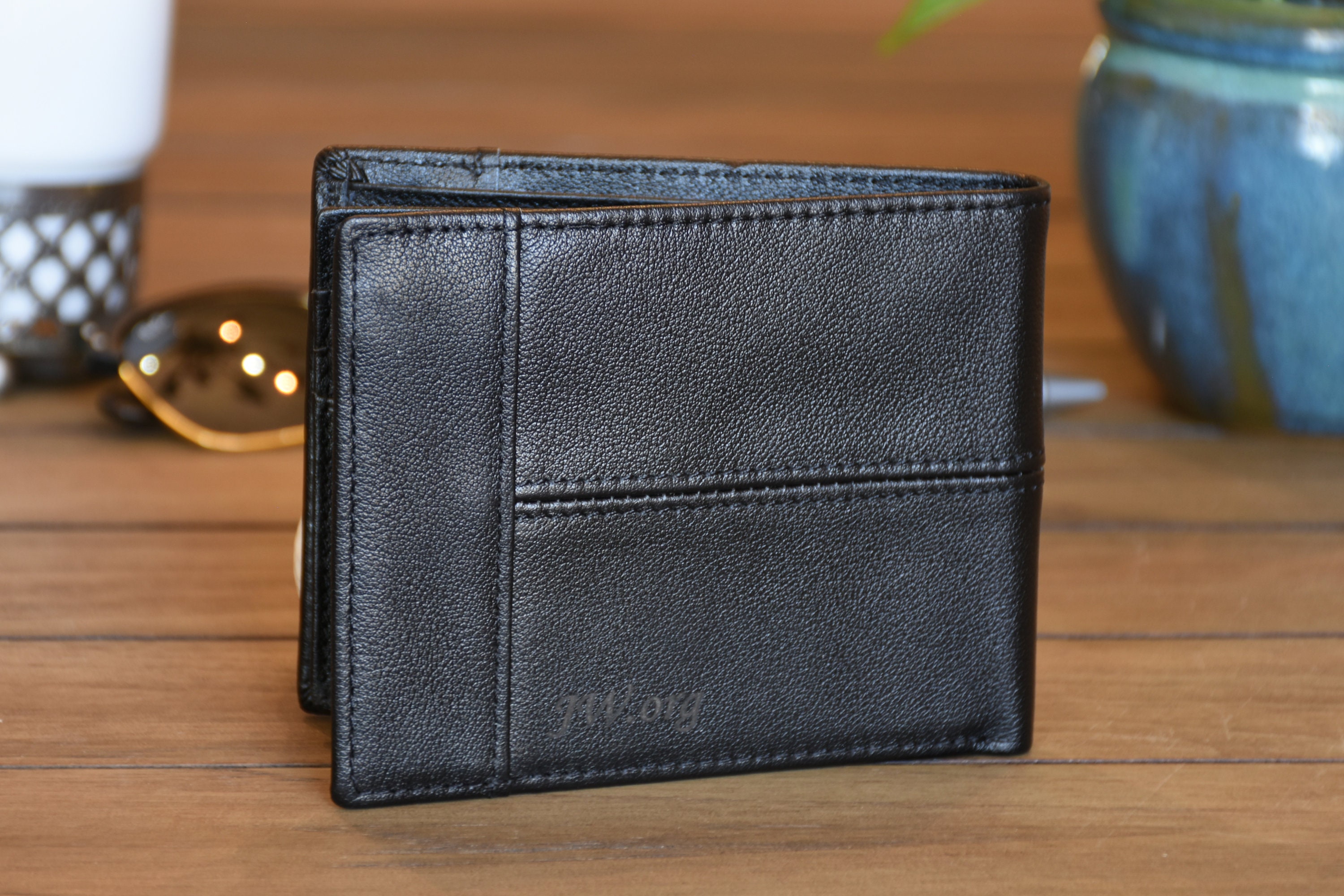 Personalized Black Leather Wallet for Men: Engraved Monogram Gift - Etsy