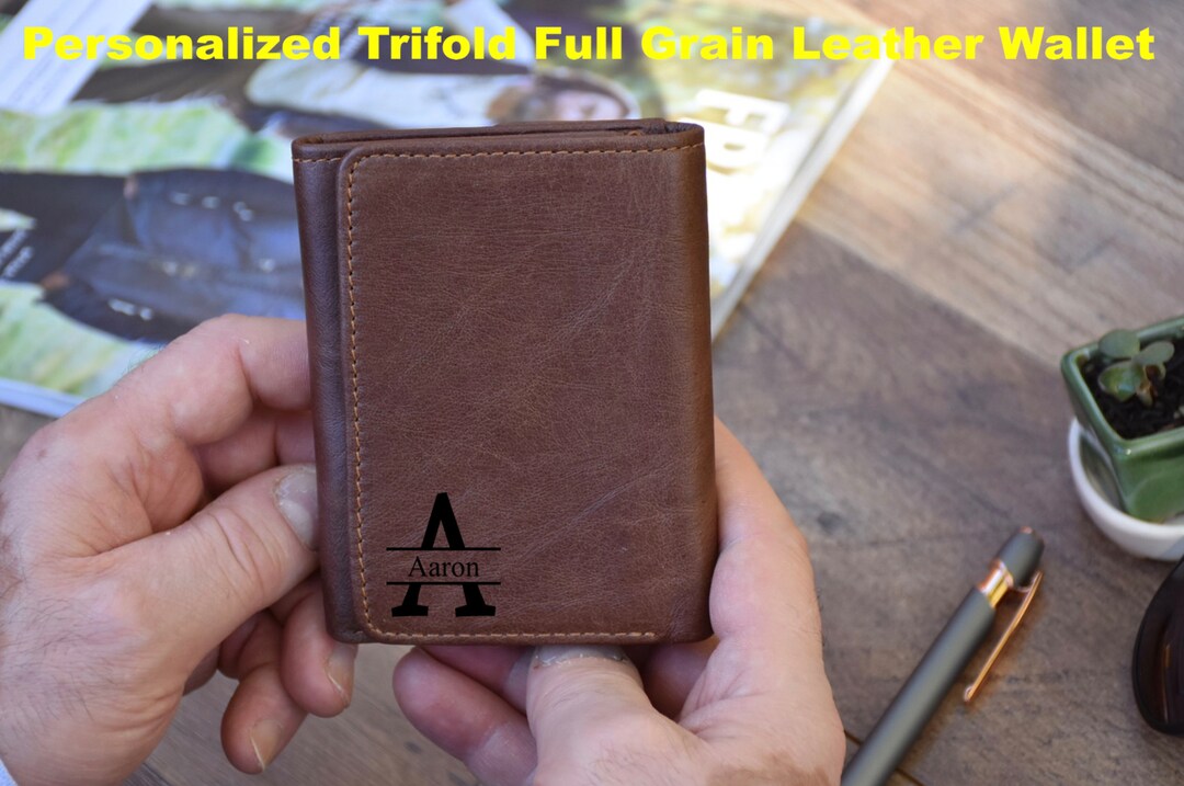 Personalized Leather Trifold Wallet: Slim RFID Engraved Wallet - Etsy