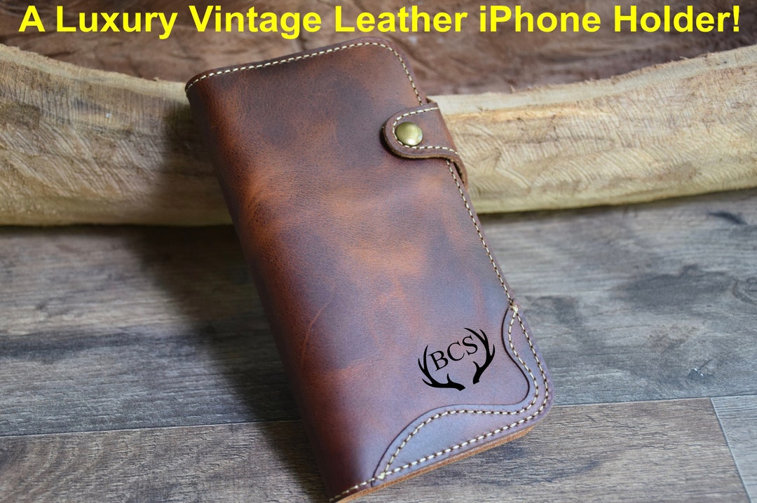 Handmade Leather iPhone Wallet Case: Vintage Style, Card Slots & Strap ...