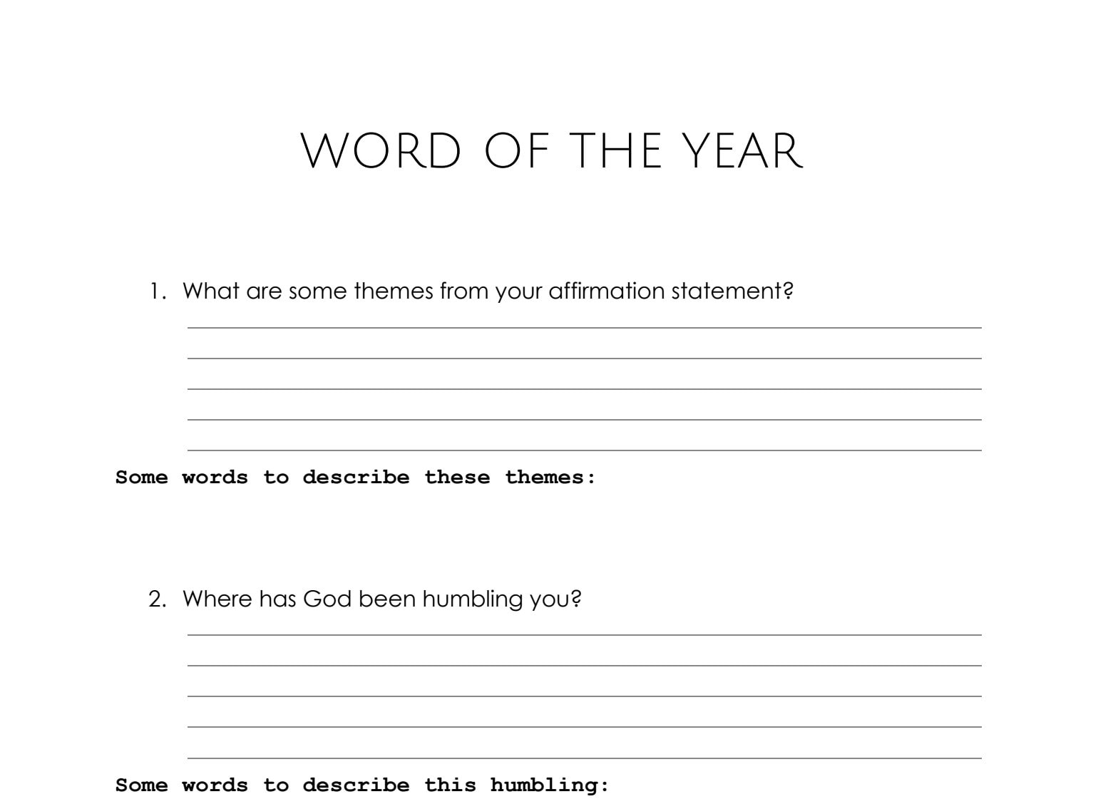 Word of the Year Worksheet - Etsy