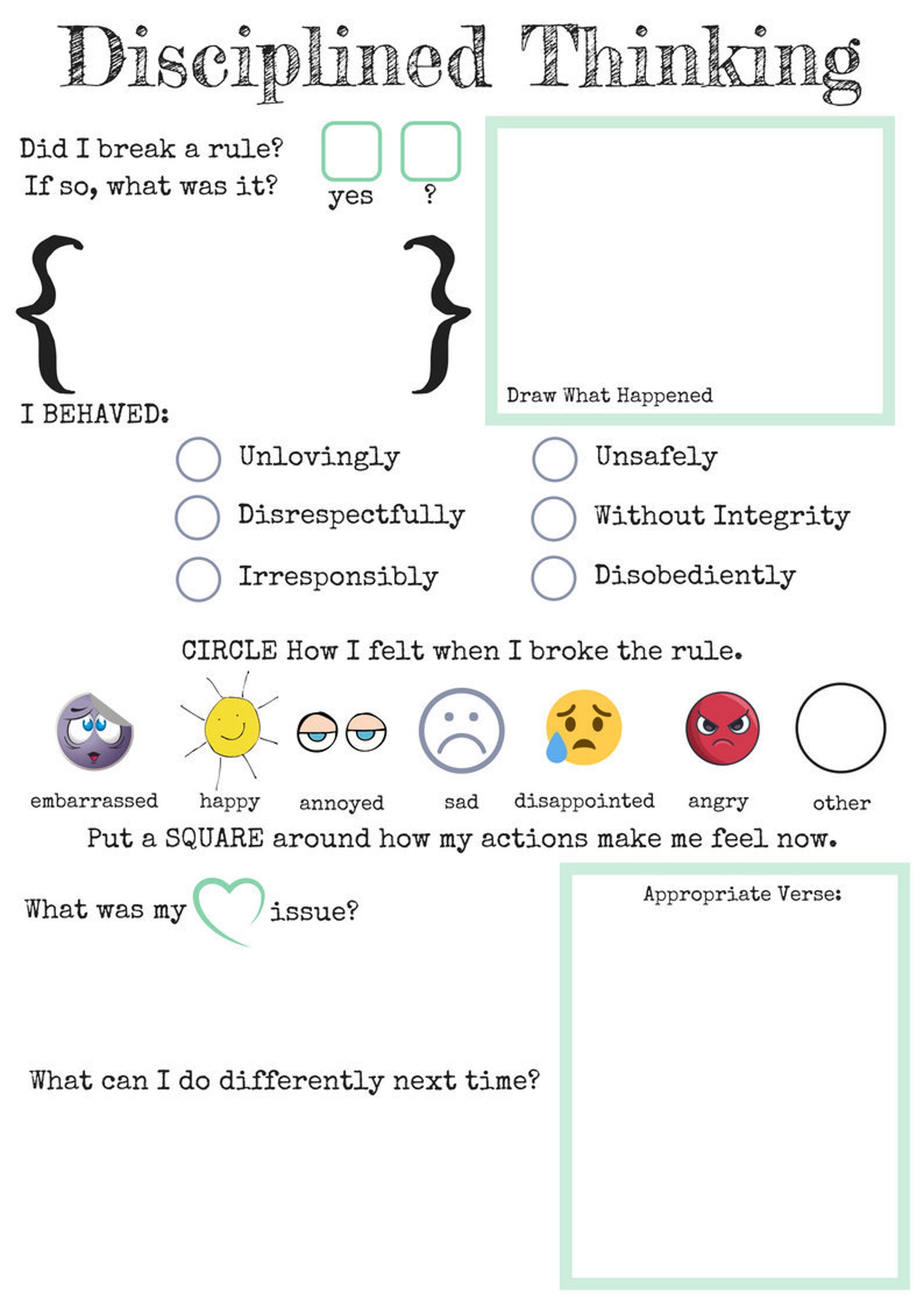 Disciplined Thinking Worksheet - Etsy