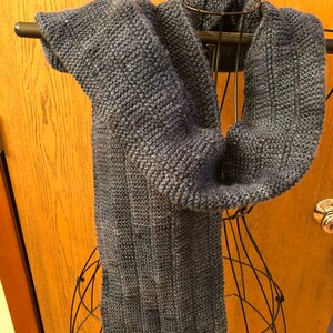 Stylish Hand Knit Denim Blue Broken Garter Scarf-- Merino Wool and Silk ...