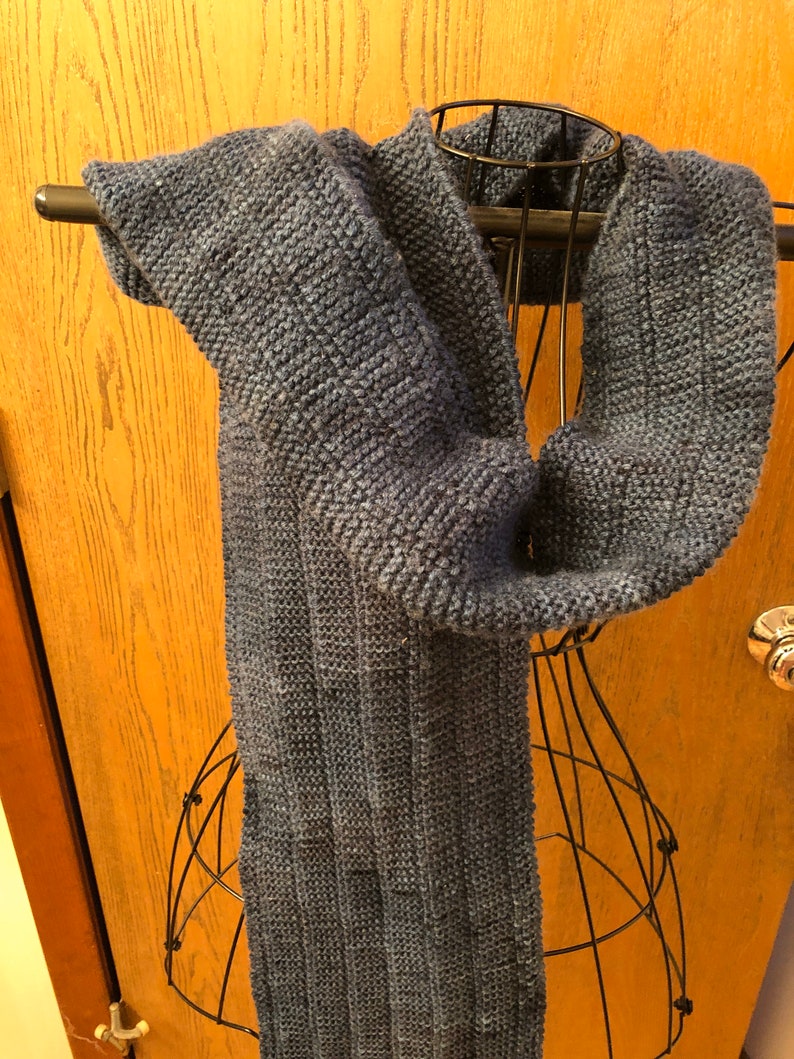 Stylish Hand Knit Denim Blue Broken Garter Scarf-- Merino Wool and Silk ...