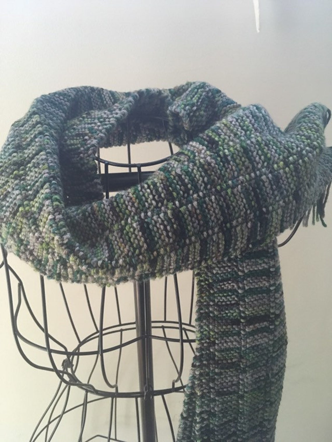 Stylish Hand Knit Green and Gray Broken Garter Scarf-- Merino Wool - Etsy
