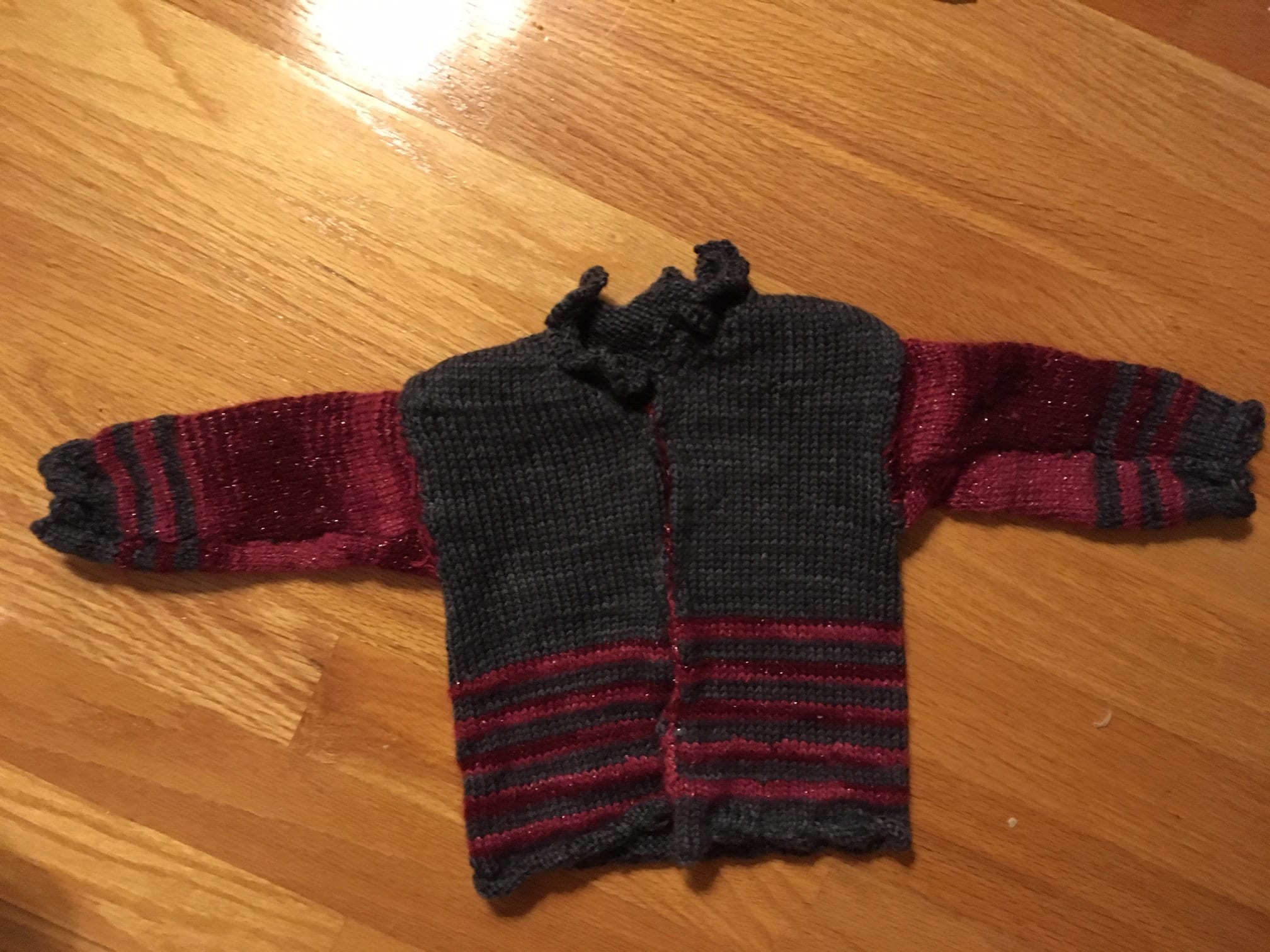 Hand Knit Baby "rugby" Cardigan Sweater (3-6 Months) (gray and Red ...