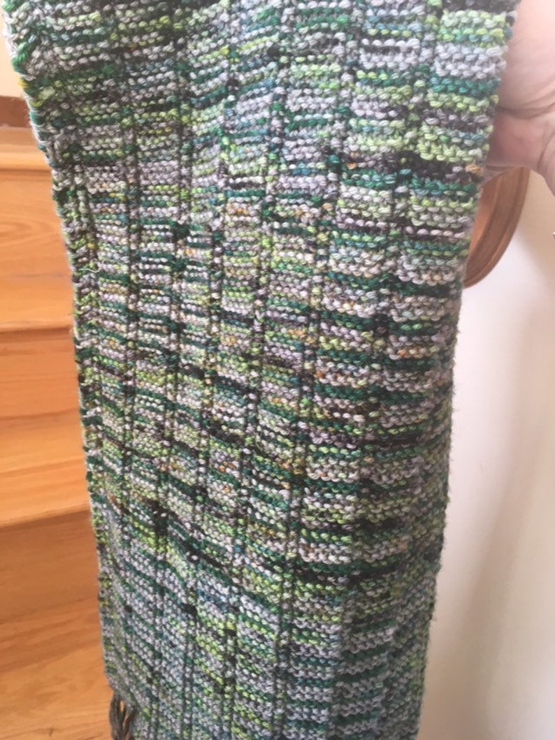 Stylish Hand Knit Green and Gray Broken Garter Scarf-- Merino Wool - Etsy