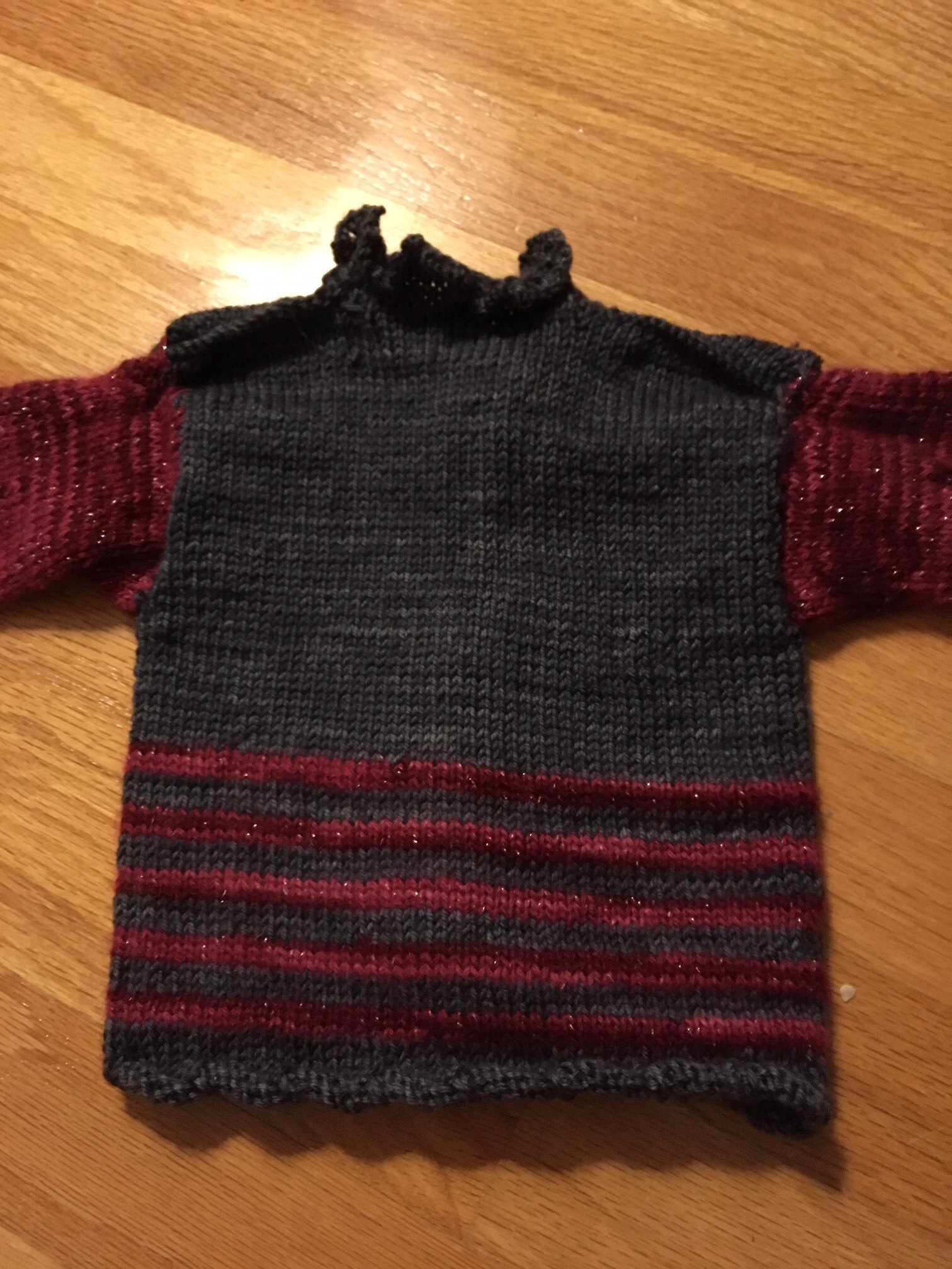 Hand Knit Baby rugby Cardigan Sweater 3-6 Months gray and Red, With ...