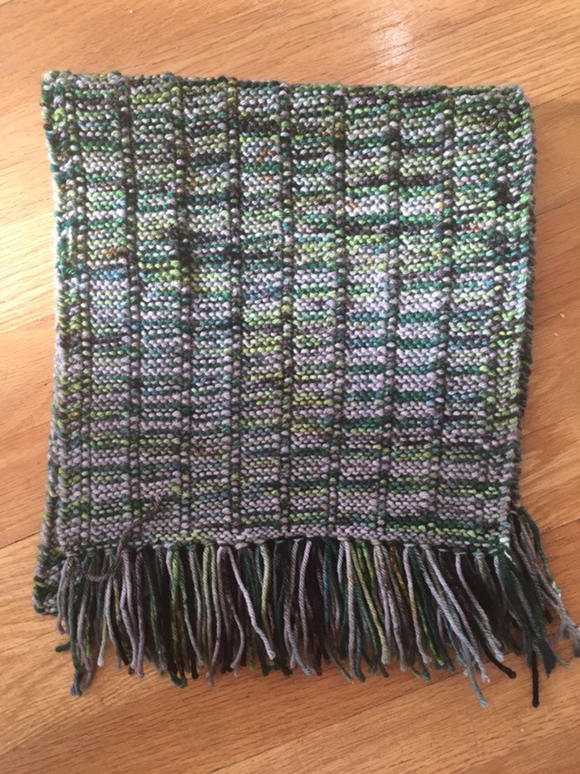 Stylish Hand Knit Green and Gray Broken Garter Scarf-- Merino Wool - Etsy
