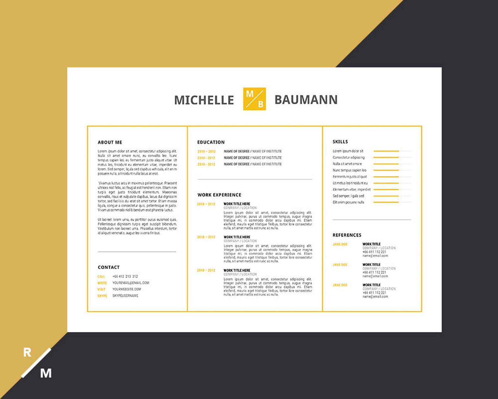 Creative Resume Template Horizontal Landscape Modern & - Etsy