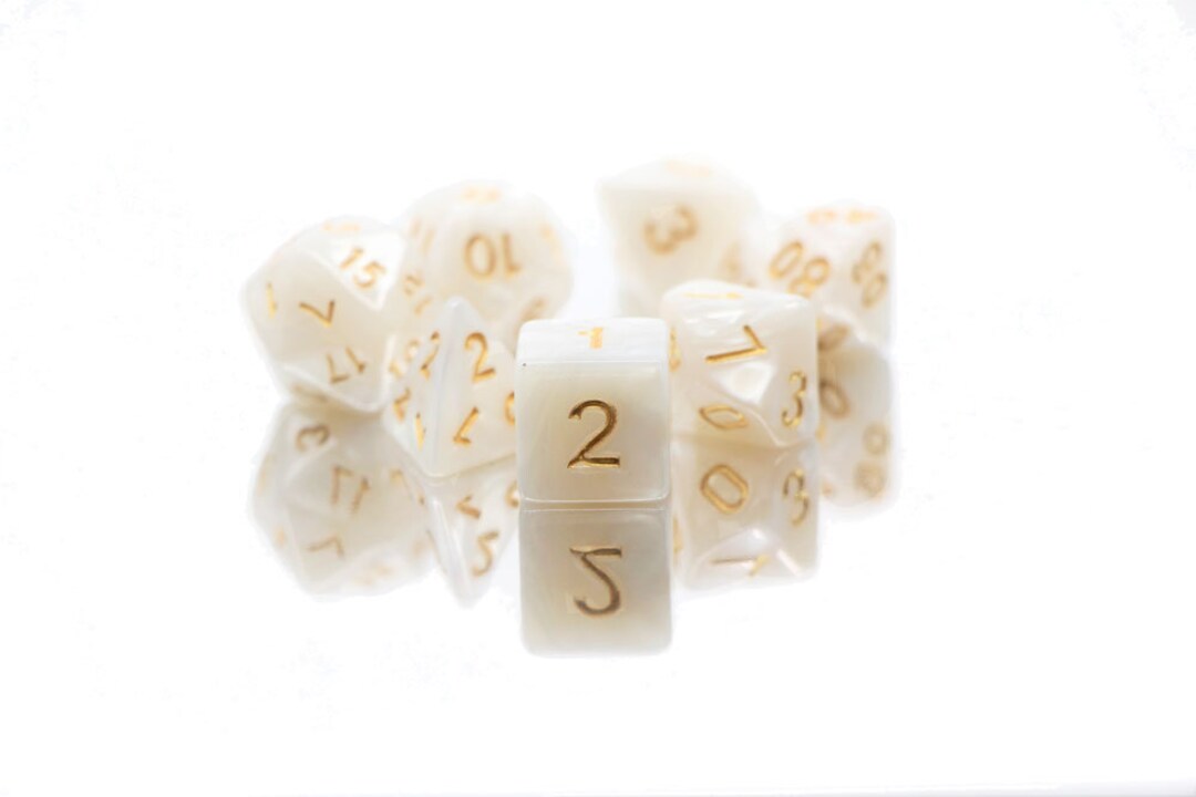 Pearl White | Marble Dnd Dice Set (7) | Dungeons and Dragons (dnd) | 5E ...