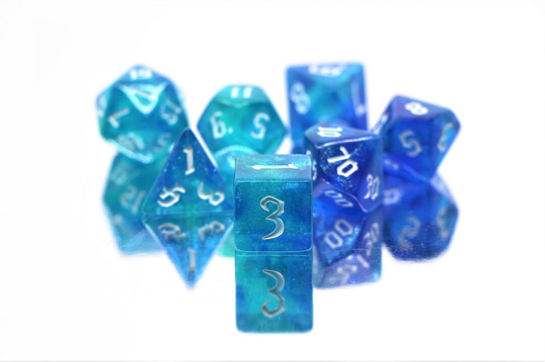 Sparkling Blue & Green | Acrylic Glitter Dnd Dice Set (7) | Dungeons ...