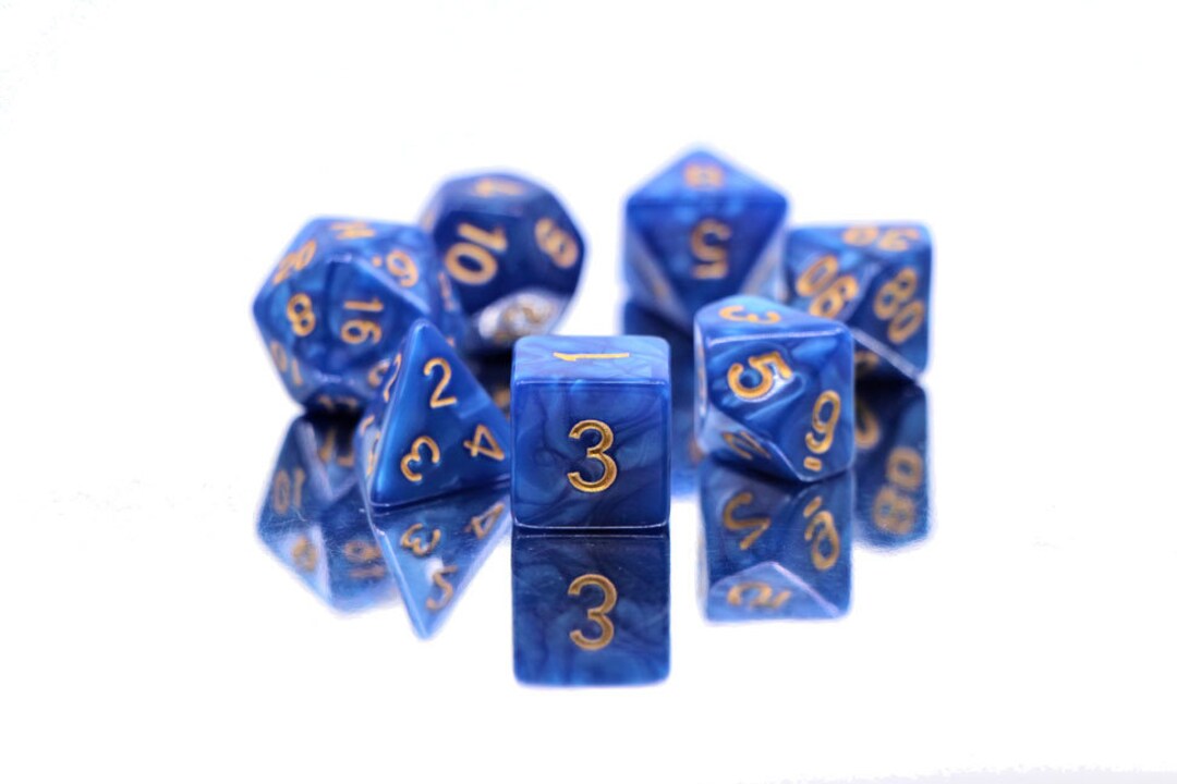 Dark Blue | Marble Dnd Dice Set (7) | Dungeons and Dragons (dnd) | 5E ...