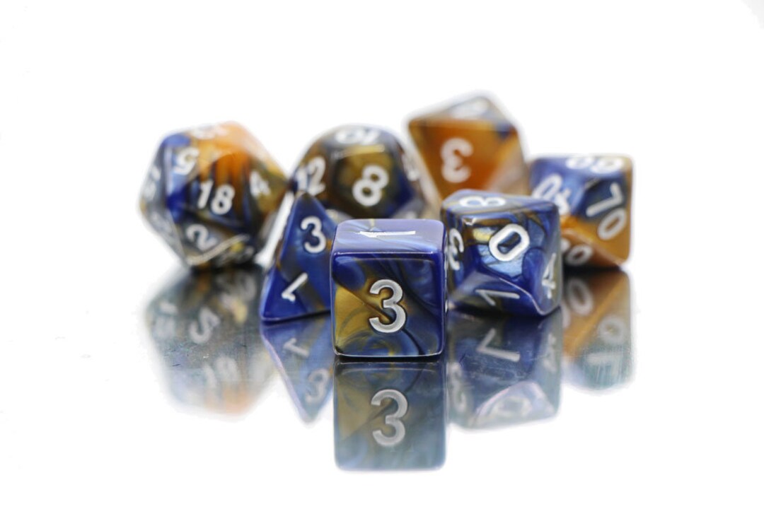 Dark Blue & Gold | Marble Mix Dnd Dice Set (7) | Dungeons and Dragons ...