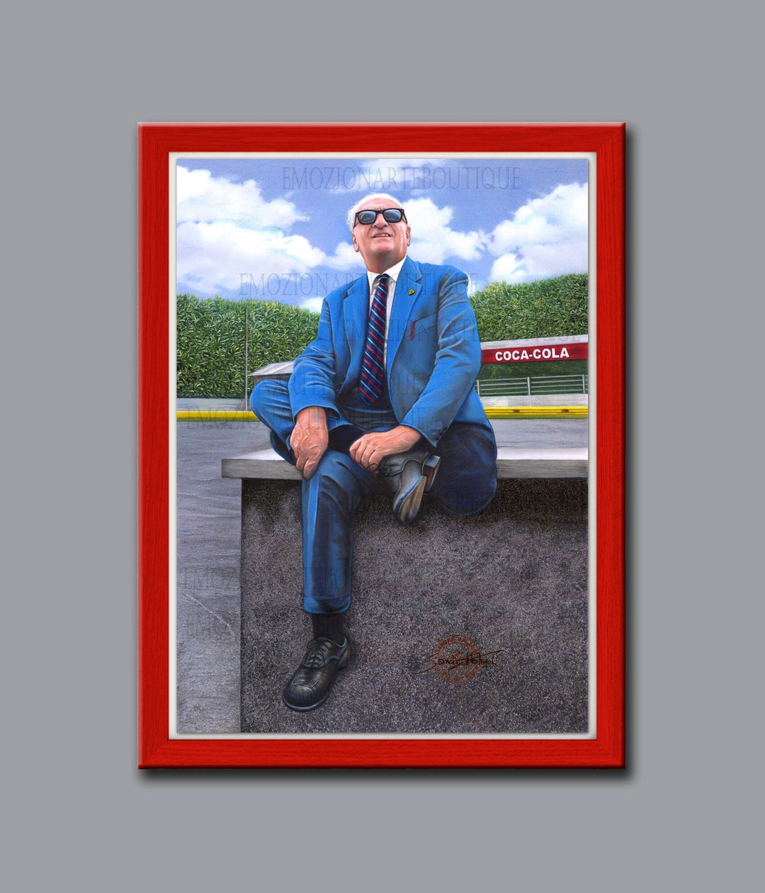 Enzo Ferrari With Blue Suit From an Original Drawing by Sandra Malagoli ...