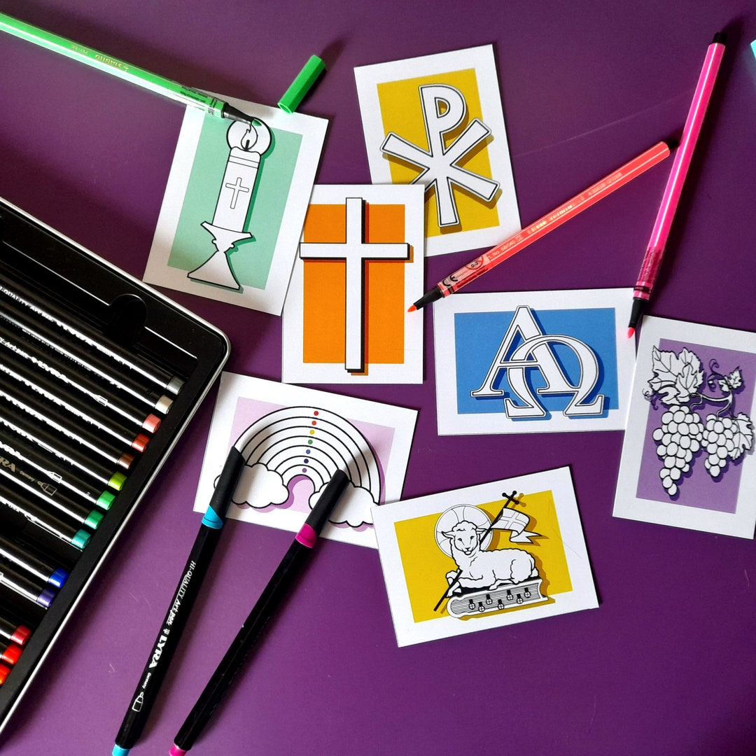 "the Symbols of Christianity" Cards to Color - Etsy