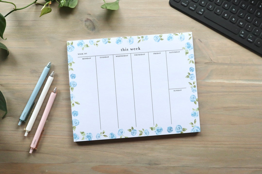 Weekly Planner NOTEPAD Weekly Layout Notepad, Watercolor Flowere ...