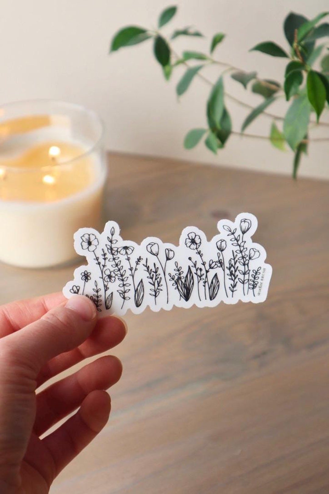 Clear Wildflower STICKER | Line Drawing Sticker, Long Sticker, Wrap ...