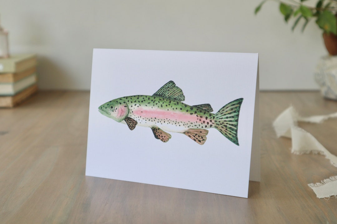 Watercolor CARDS | Rainbow Trout Card, Watercolor Trout Card, Fishing ...