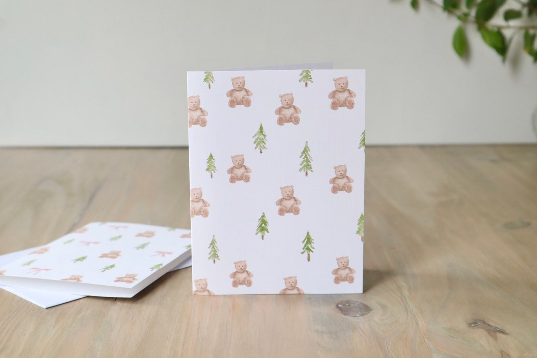 Baby CARD Teddy Bear Card, Pink Bow Card, Baby Girl, Baby Boy, New Born ...