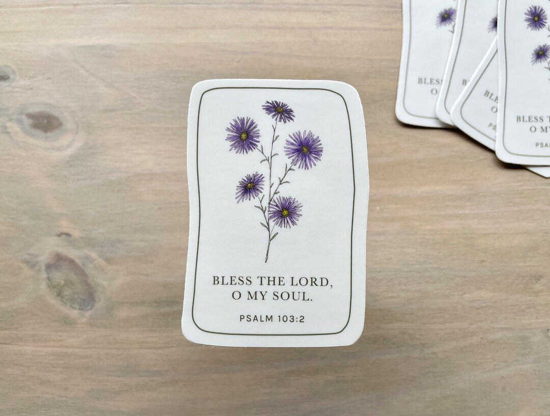 Bless the Lord STICKER Aster Sticker, Watercolor Purple Aster, Faith ...