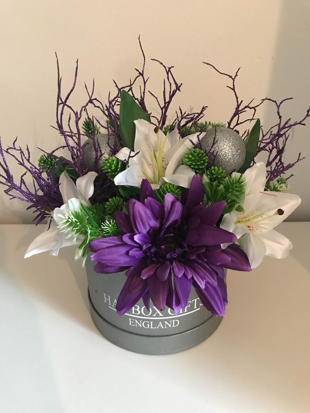 Luxury Christmas Hat Box Handmade Artificial Flowers in Shades of ...