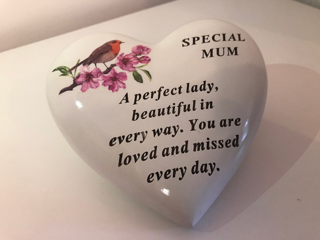 Robin Memorial Stone for Mum in Loving Memory Mum Memorial Heart Grave ...