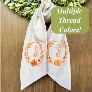 Fall Monogram Wreath Sash Fall Pumpkin Wreath Sash Custom Wreath Sash ...